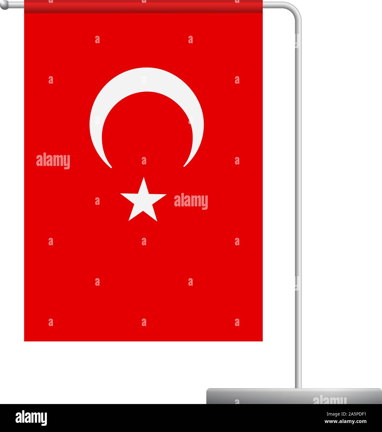 Turkey table flag. Metal flagpole. National flag of Turkey vector ...