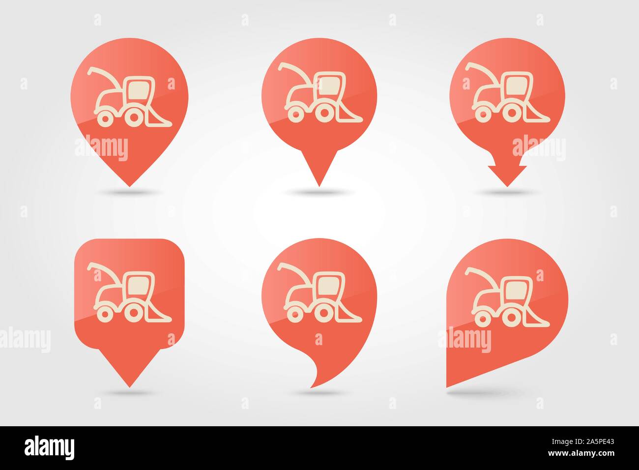 Combine harvester flat vector pin map icon. Map pointer. Map markers ...