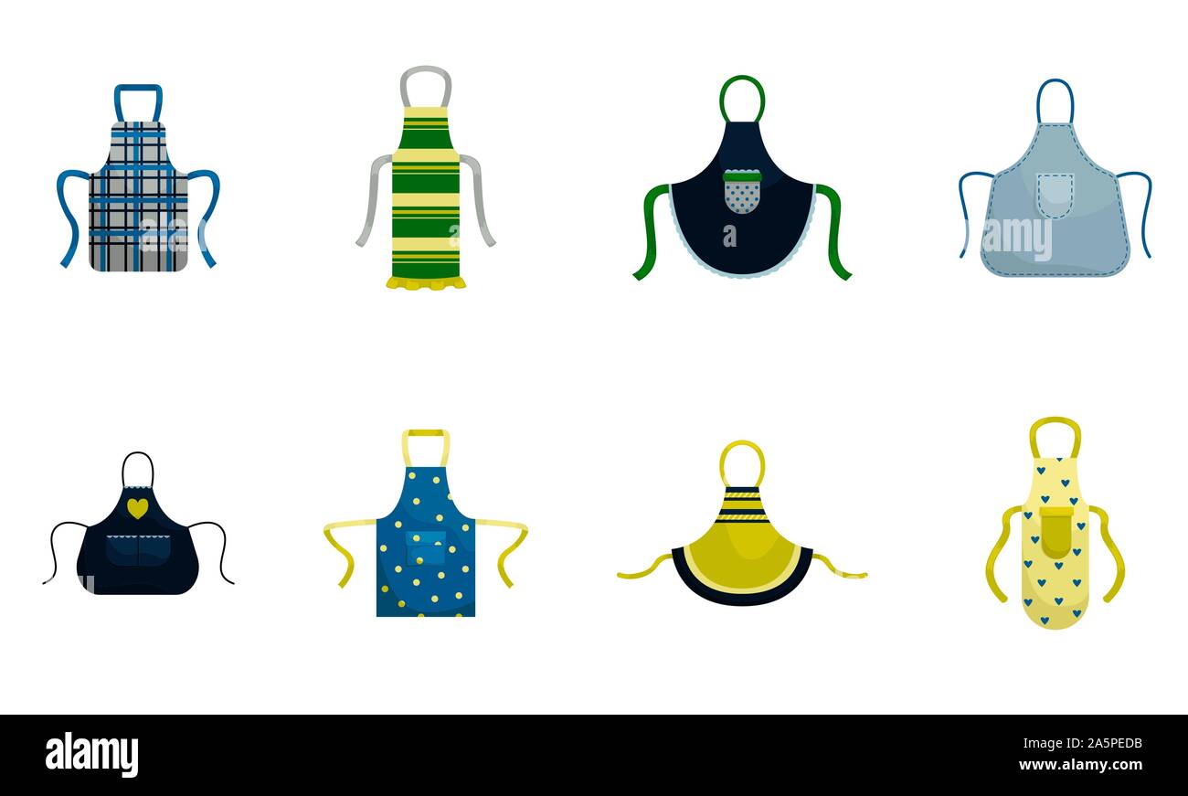 Set of 8 kitchen aprons. Isolated flat vector illustration Stock Vector ...