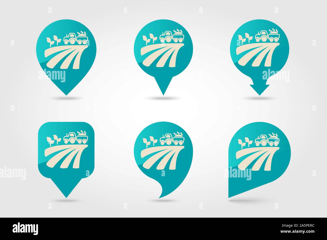 Tractor on field harvest seedling flat vector pin map icon. Map pointer ...