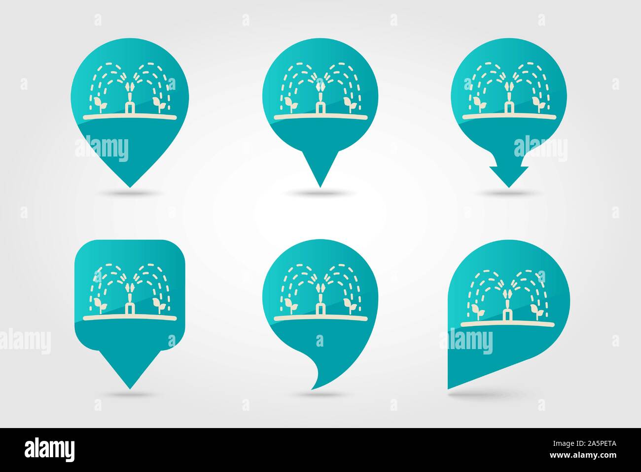 Automatic irrigation sprinkler flat vector pin map icon. Map pointer ...