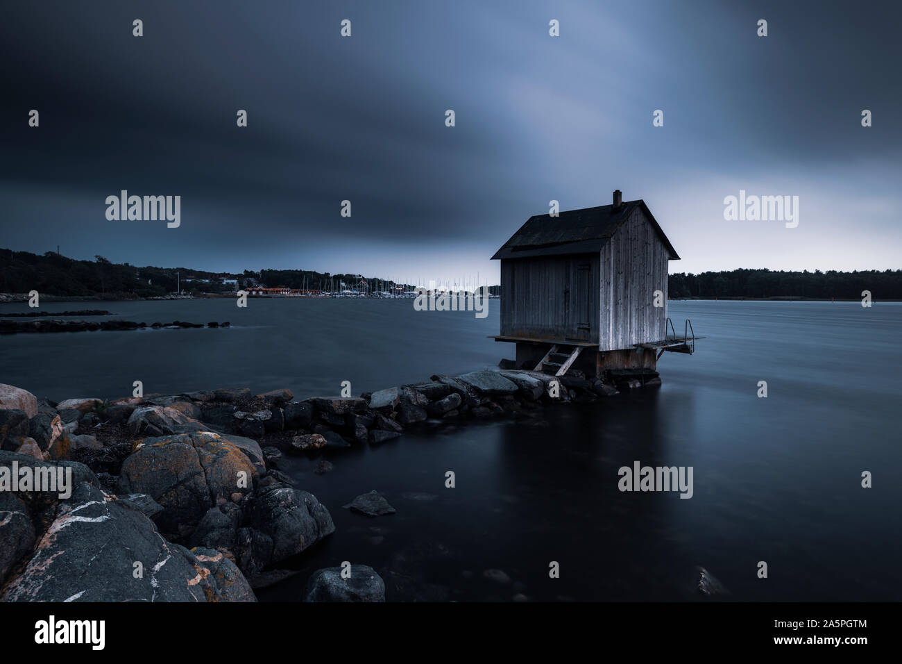 Wooden building at sea Stock Photo - Alamy
