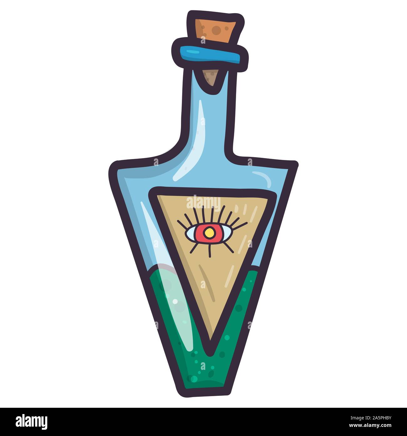 Cartoon illustration with witch poison triangle bottle on transparent ...