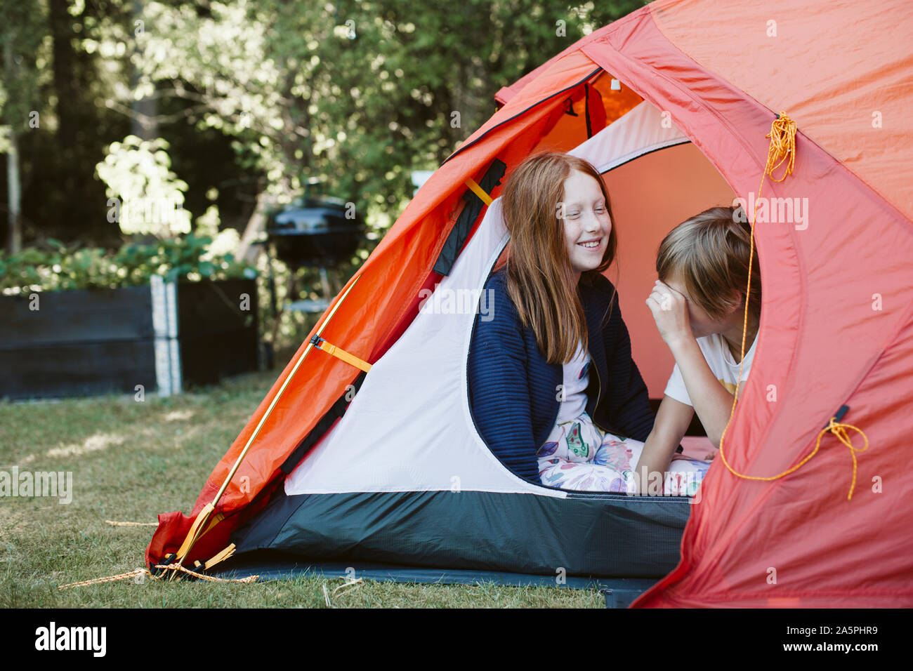 Brother sister camping hi-res stock photography and images - Alamy