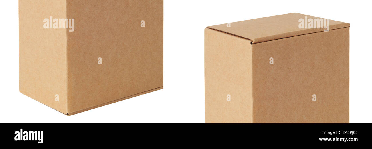 Cardboard boxes of various sizes are arranged in a row diagonally ...