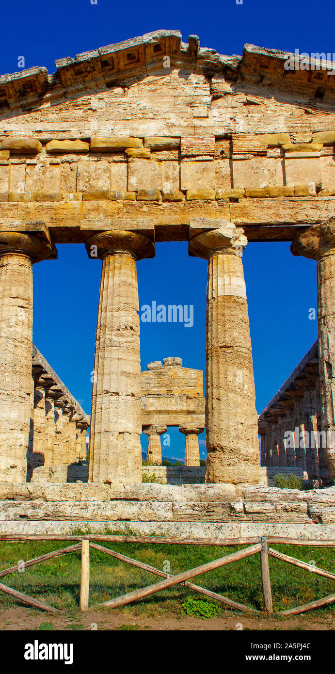 The greek Temple of Hera-II in the archaeological site of Paestum ...