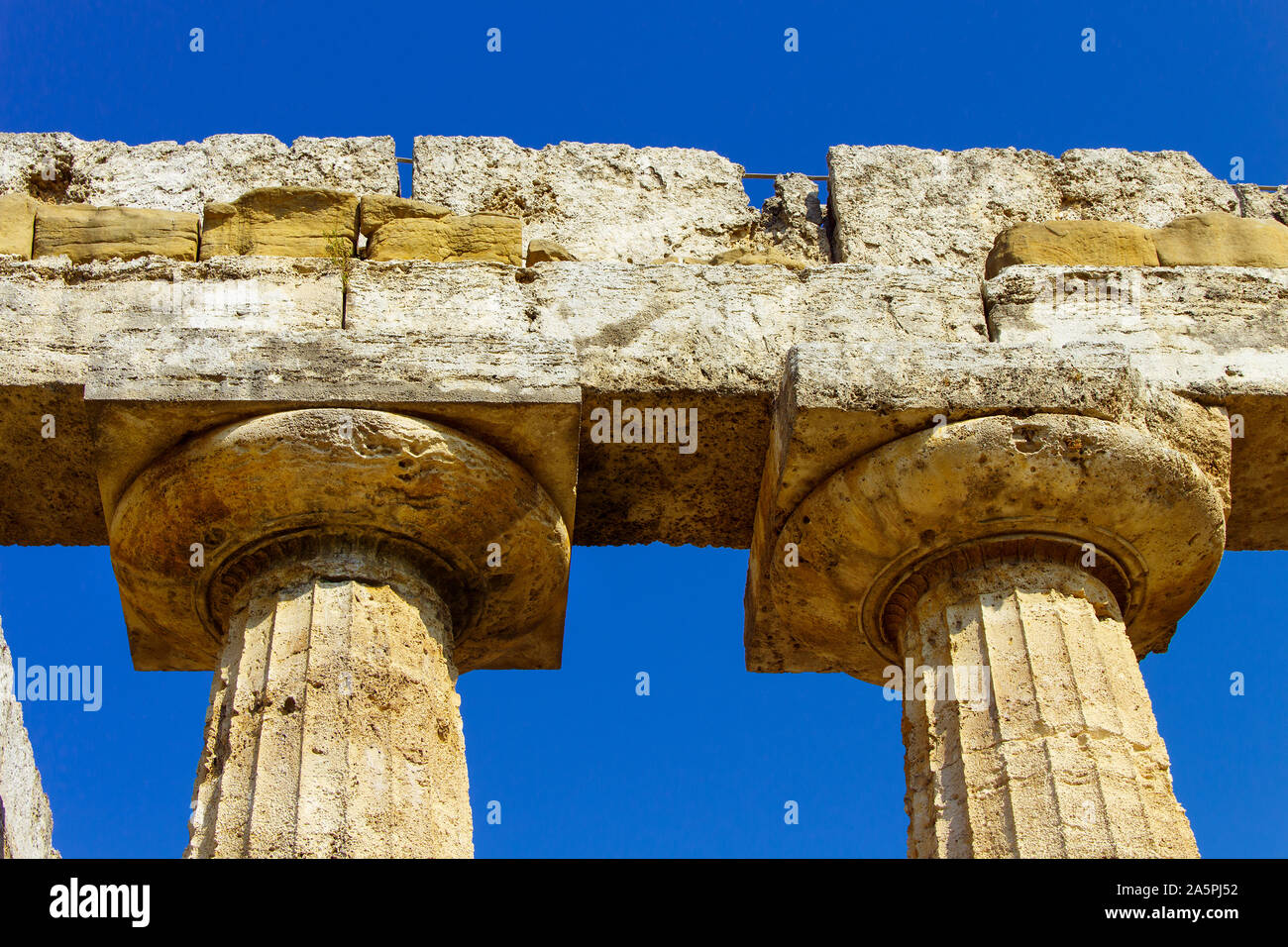Internal view of greek Temple of Hera-II in the archaeological site of ...