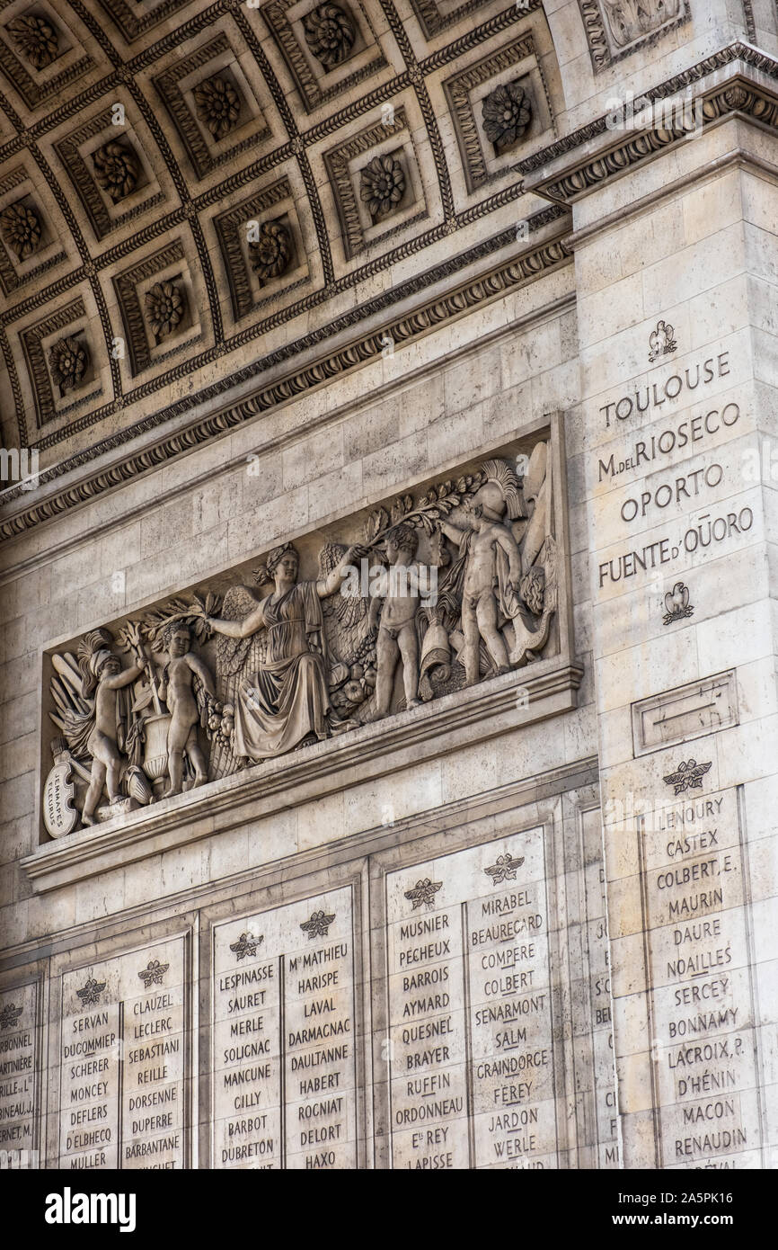 Arc de Triomphe, names of French victories in the Revolutionary and ...