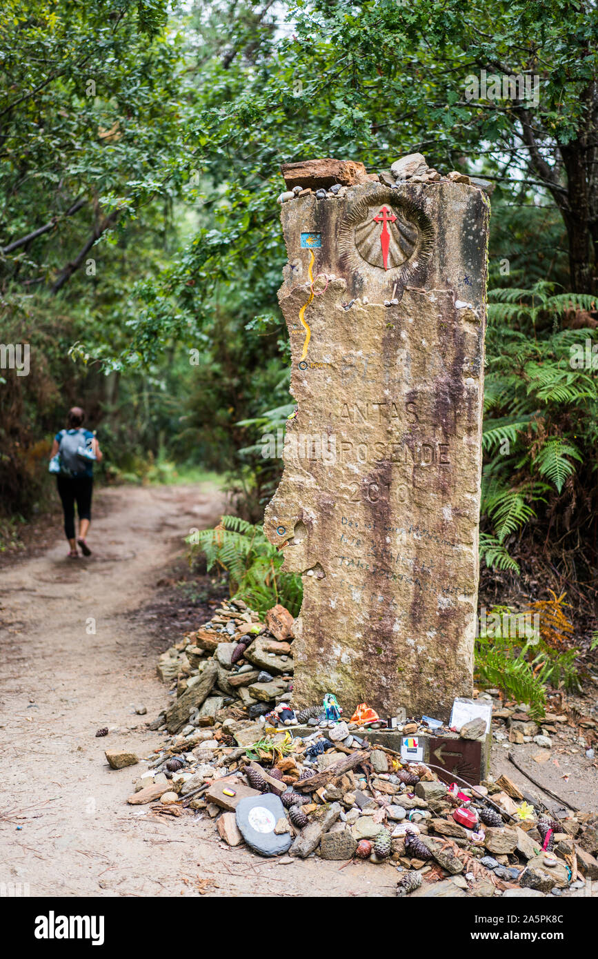 Pilgrim walking camino portuguese on the way near of the Viana do ...
