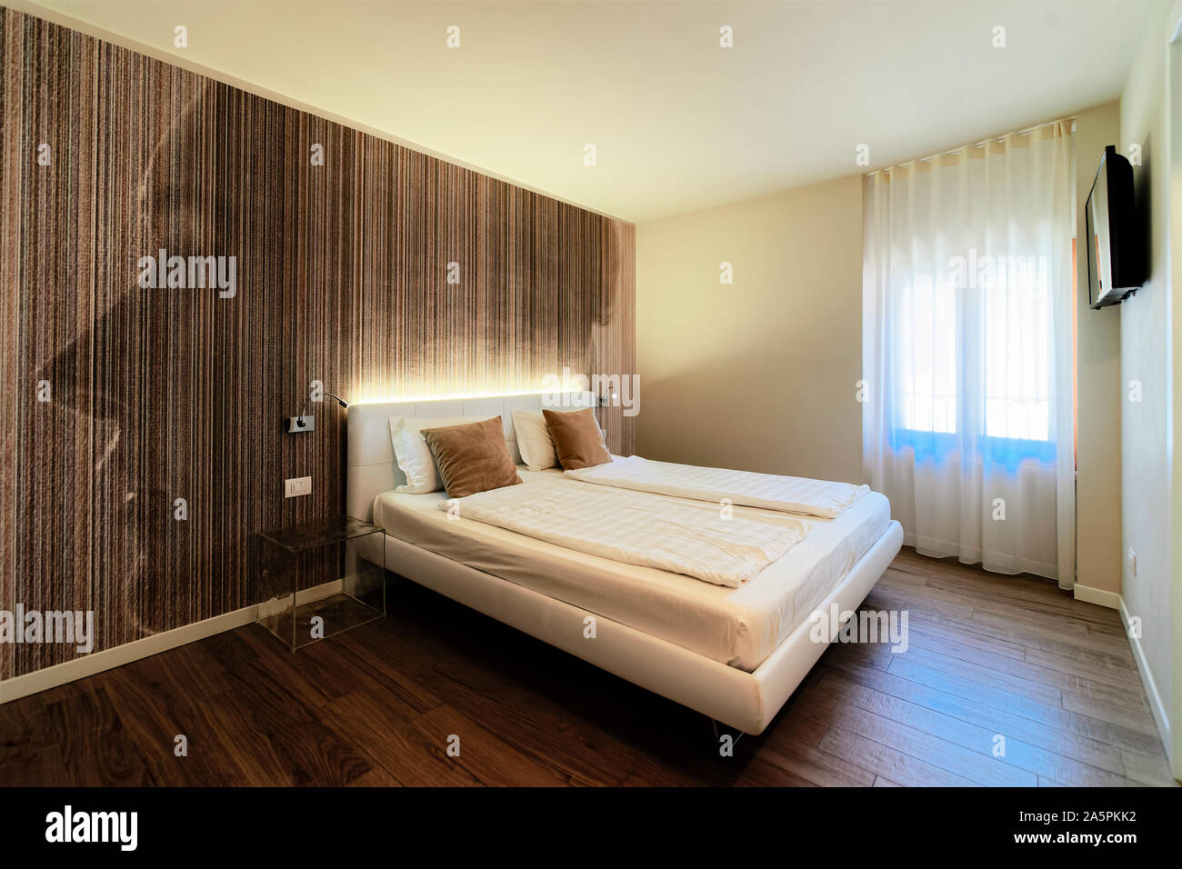 Bedroom interior with modern design furniture hotel Italy Stock Photo ...