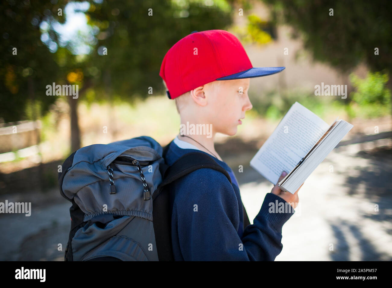 Boy reading a book standing up hi-res stock photography and images - Alamy