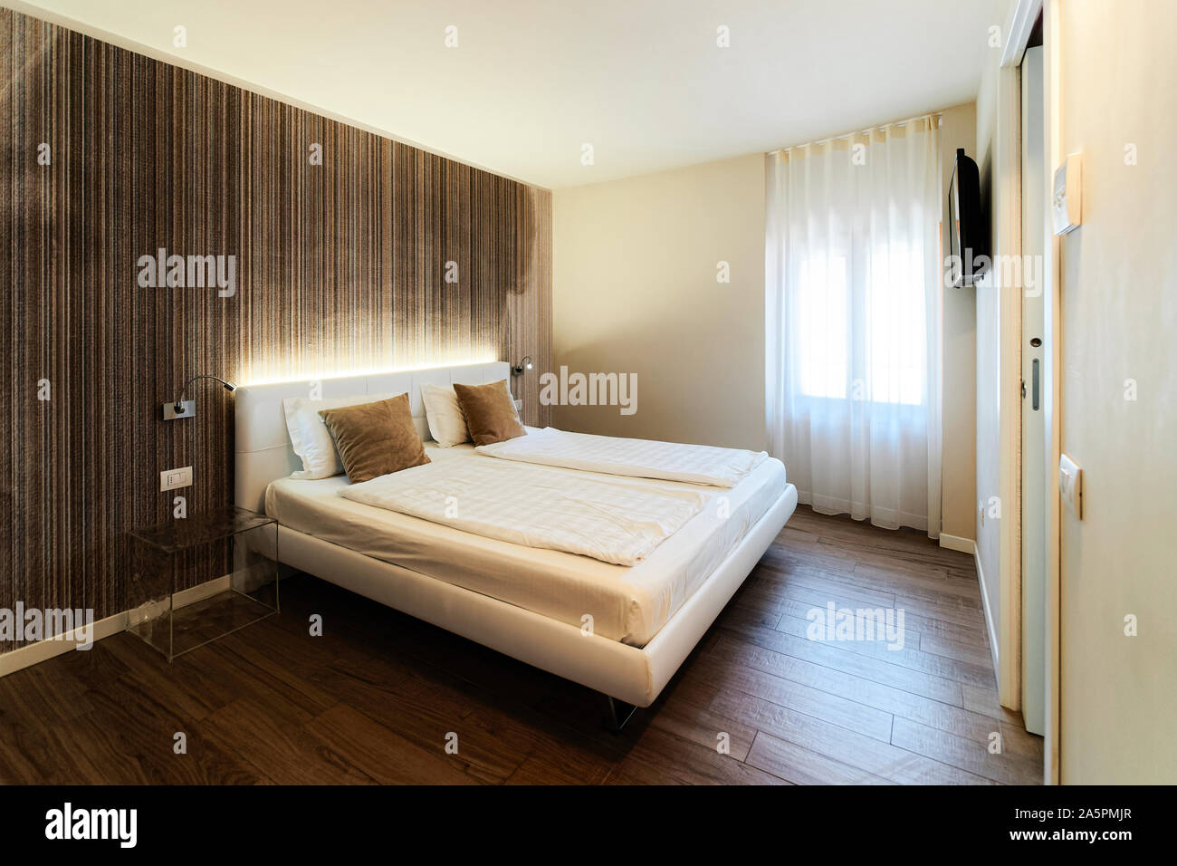Bedroom interior with modern design furniture at hotel Italy Stock ...