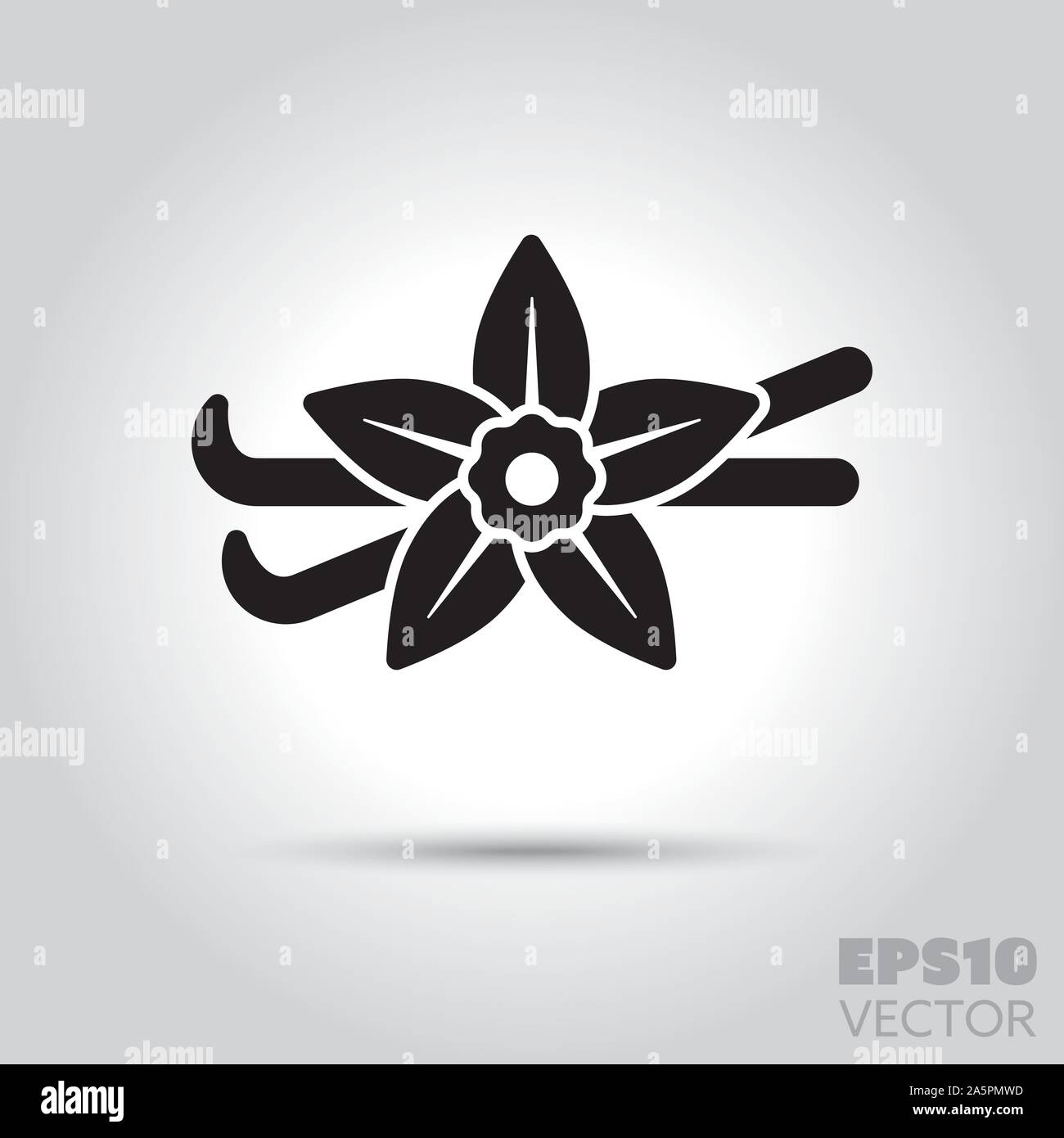 Vanilla pods and flower solid icon. Glyph symbol of blossom and spice ...