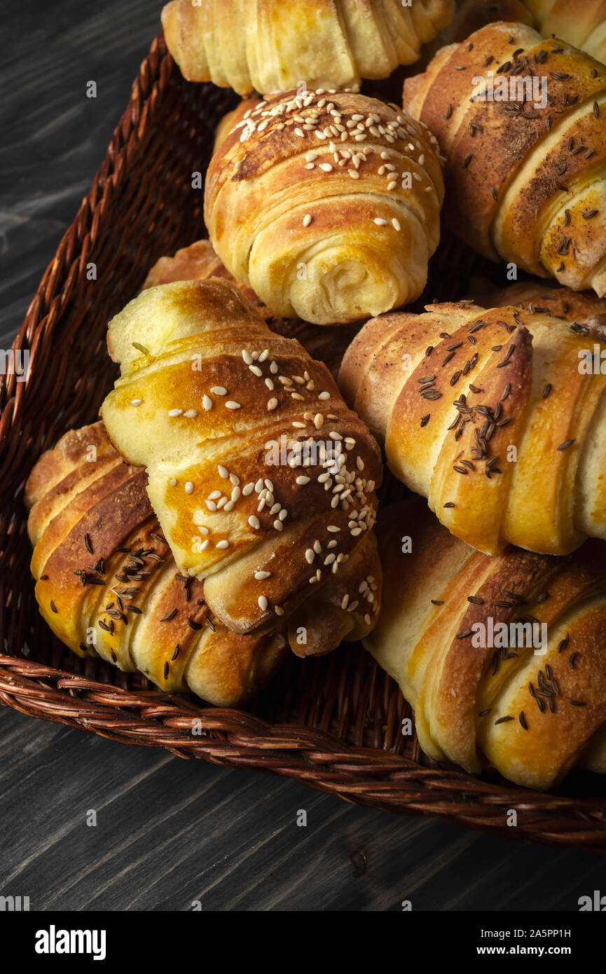 Homemade Buns on wooden table, from above Stock Photo - Alamy