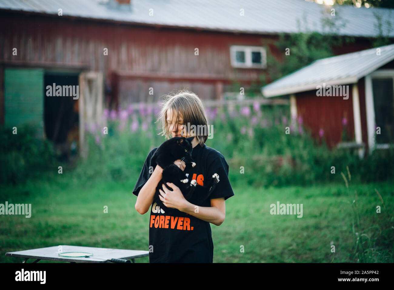 Boy holding cat Stock Photo - Alamy