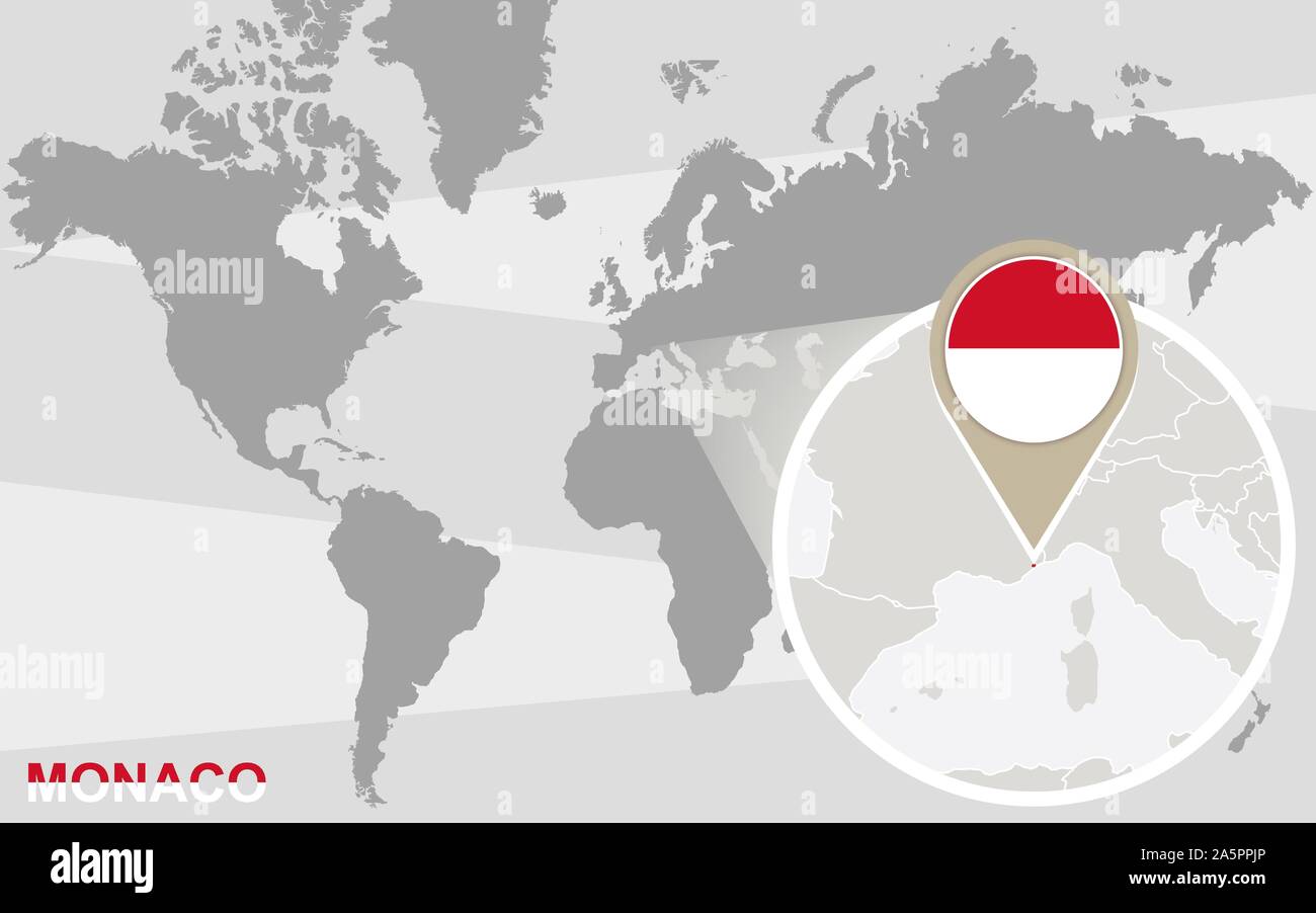 World map with magnified Monaco. Monaco flag and map Stock Vector Image ...