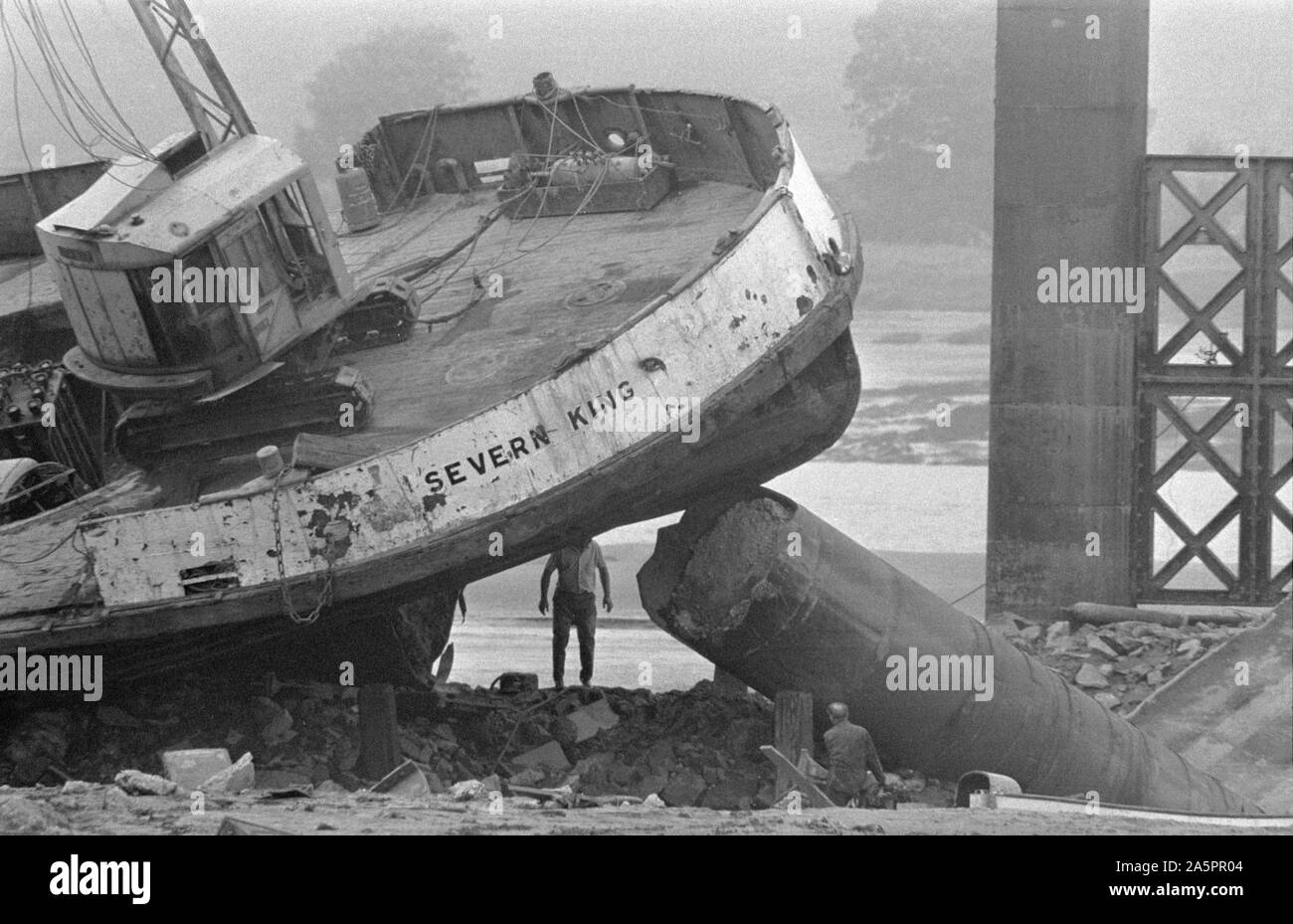 The Severn King - an old ferry boat - trapped by the remains of the ...