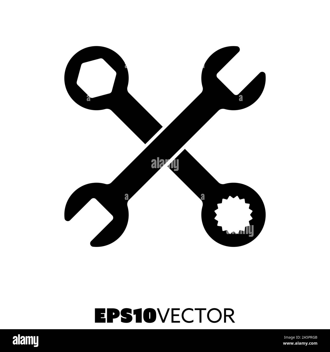 Crossed spanners solid black icon. Glyph symbol of wrenches. Tools flat vector illustration ...