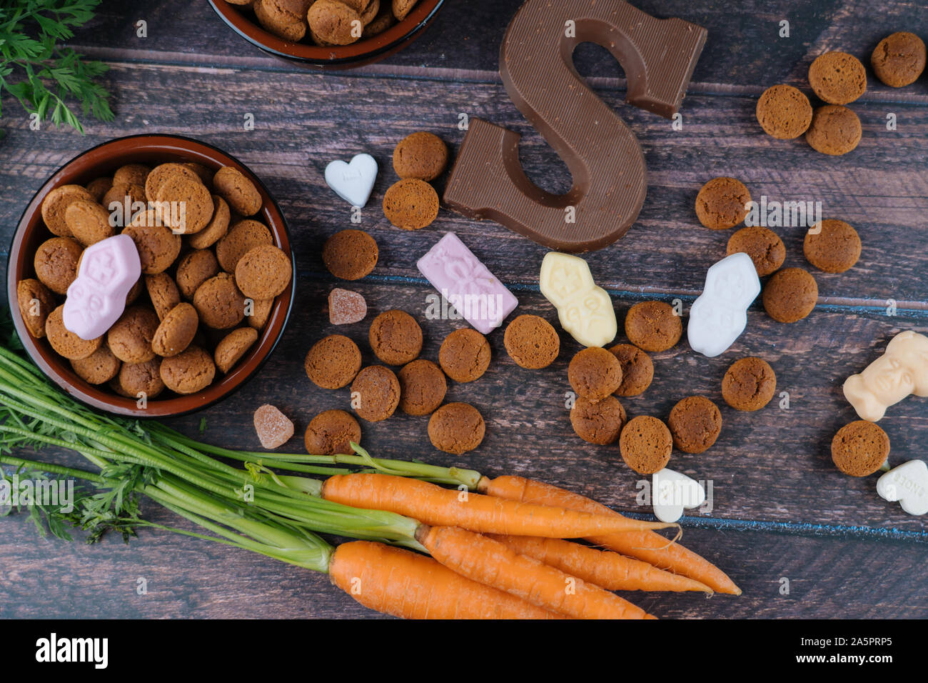 Dutch holiday Sinterklaas. Background with traditional food ...