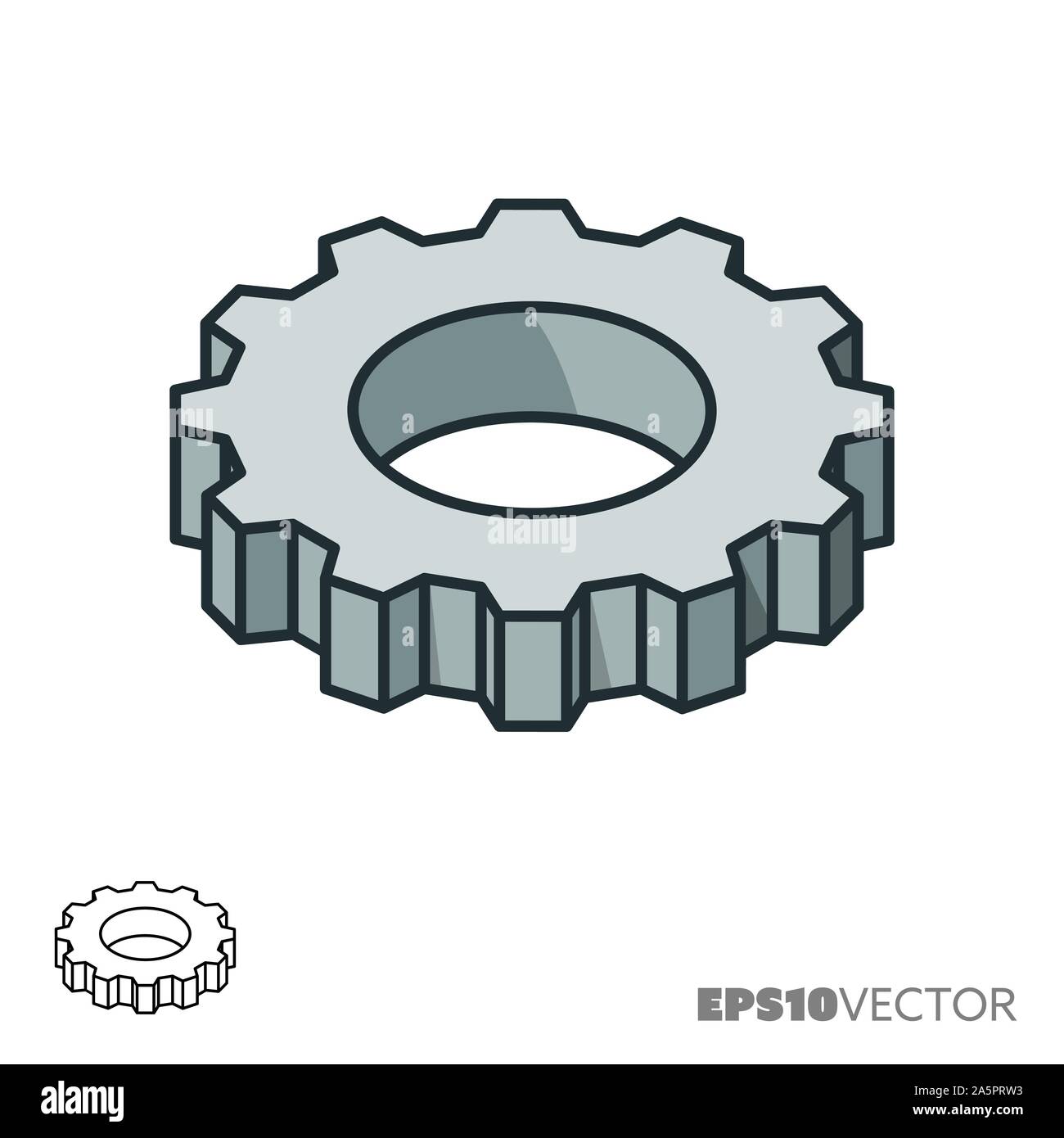 Cogwheel isometric icon, outline and filled gear symbols. Settings and ...