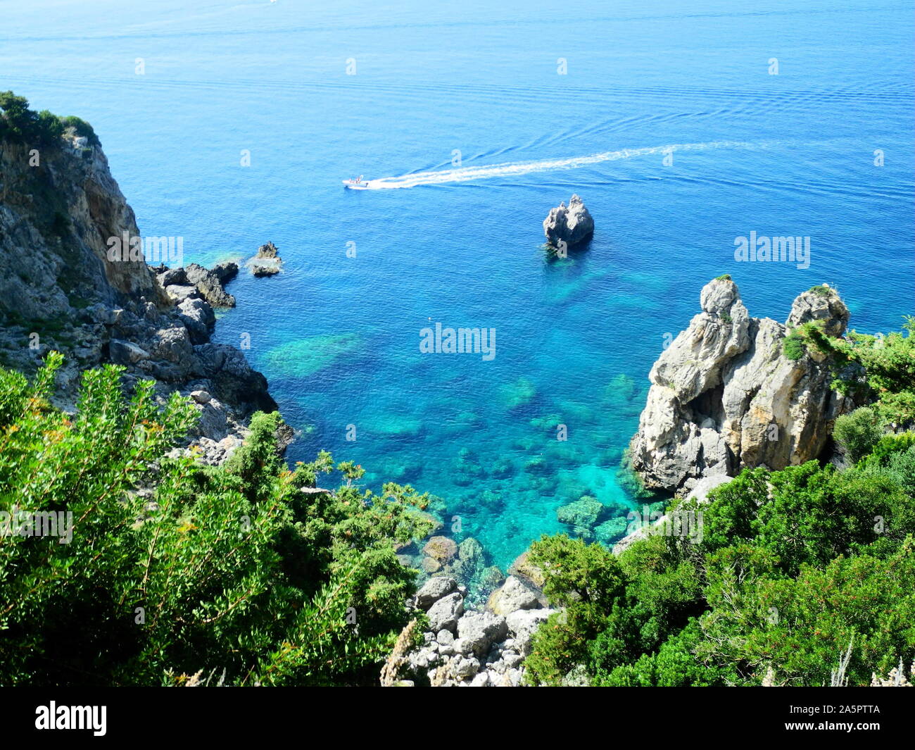 Paleokastrica beach on Corfu Kerkyra, Greece. Ionian sea. Bay with ...