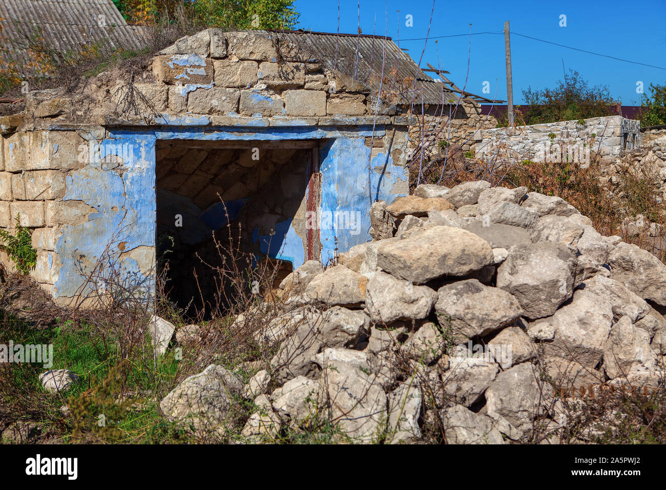 abandoned ruined cellar in the village Stock Photo - Alamy