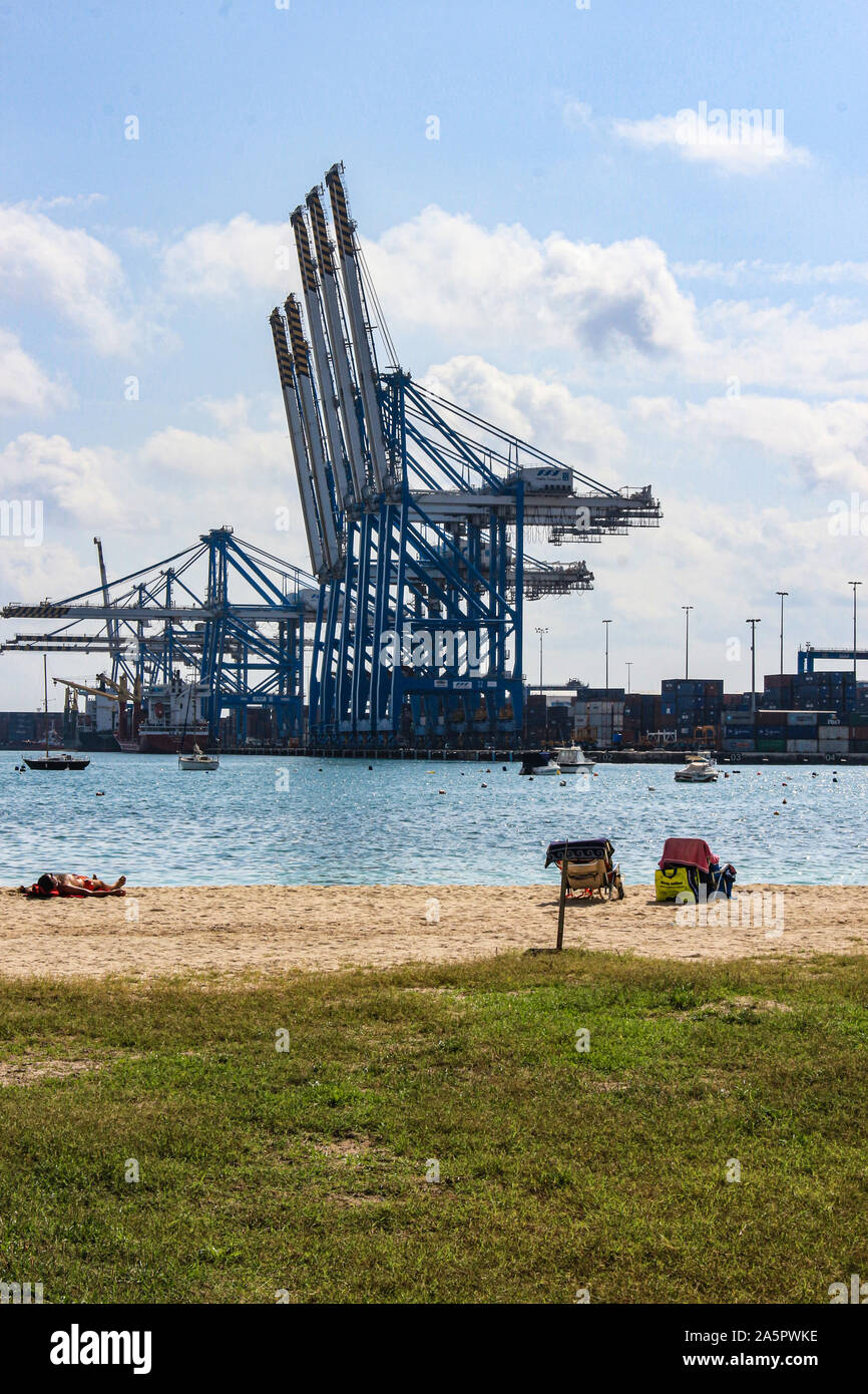 The beach and Freeport at Pretty Bay, Malta Stock Photo - Alamy