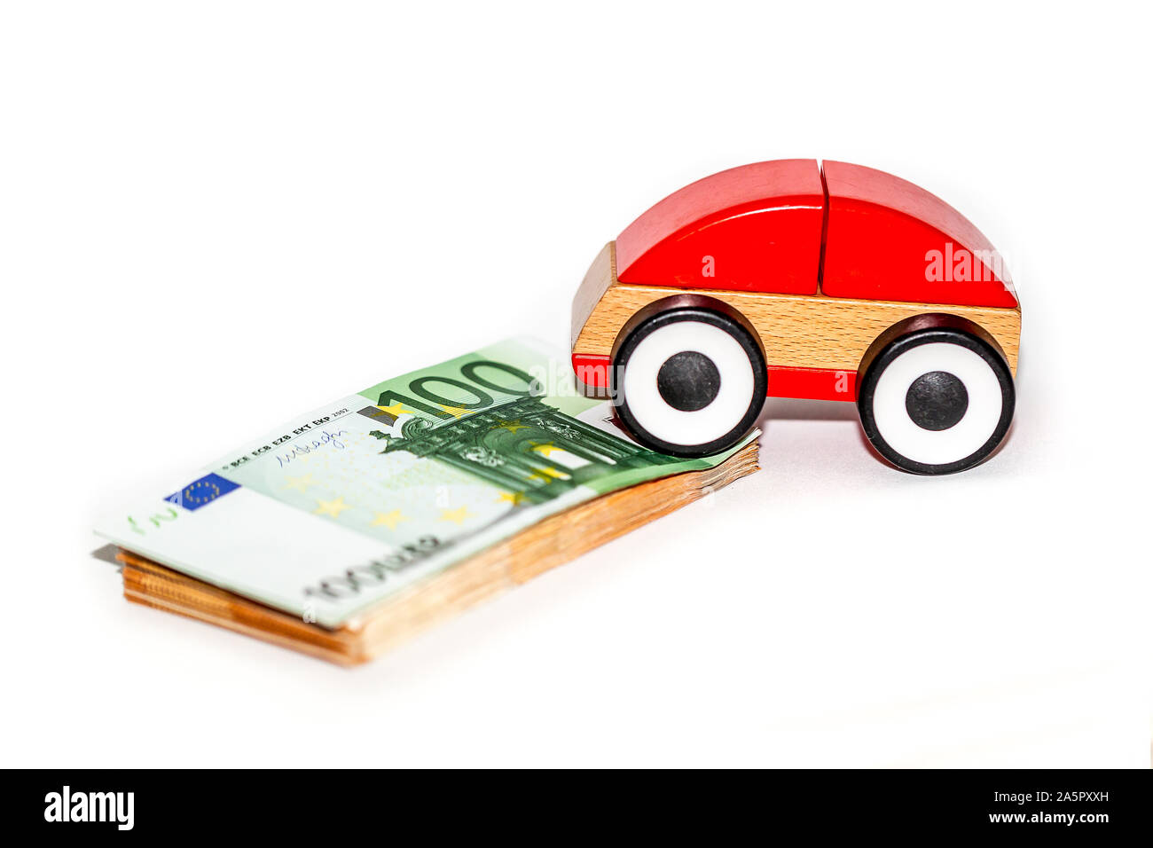 Red Car model with stack of a euro banknote, money Stock Photo - Alamy