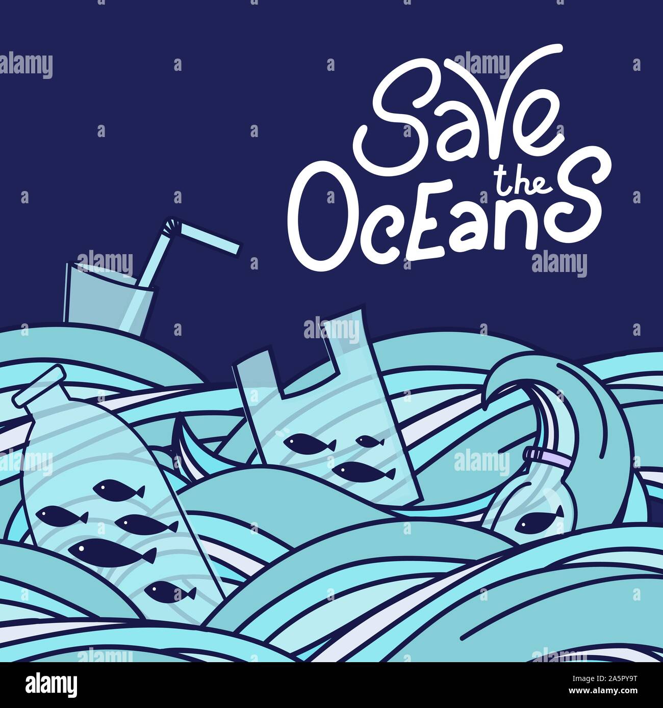 Save The Ocean Hand Drawn Lettering Plastic Garbage Bag Bottle