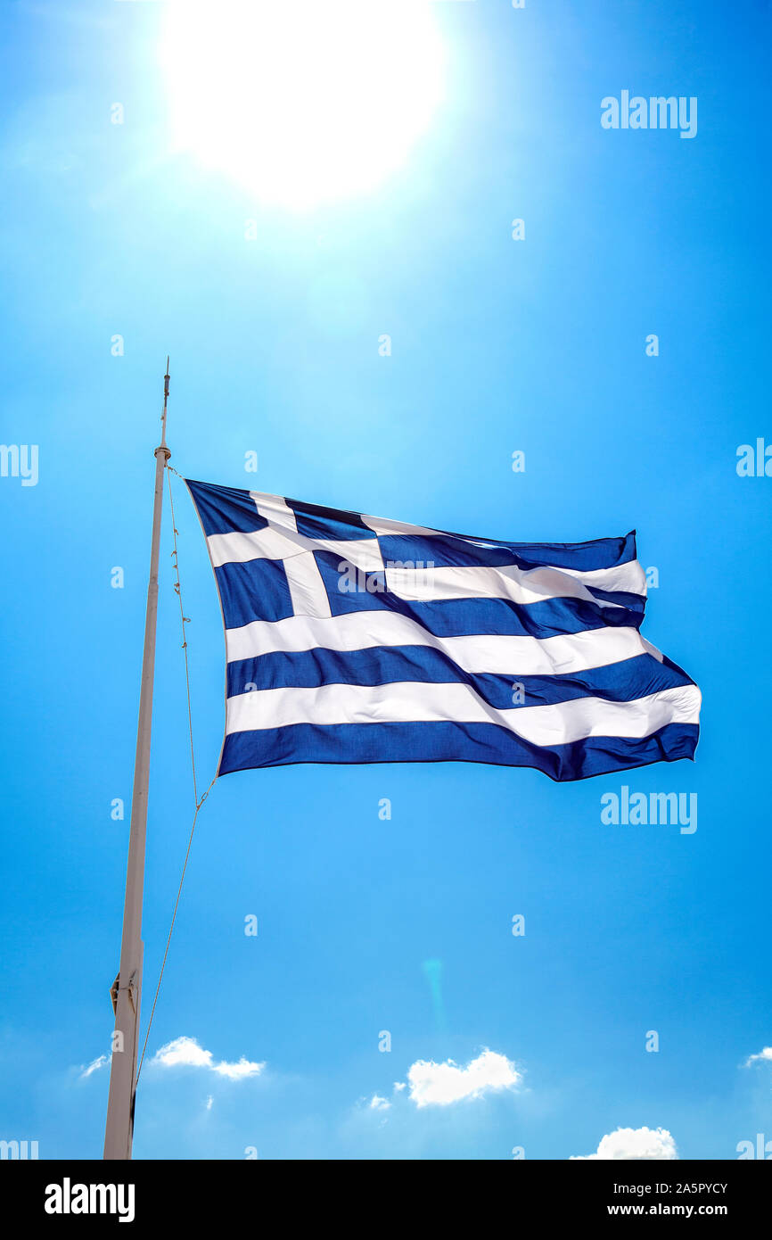 Greek flag and sun Stock Photo - Alamy
