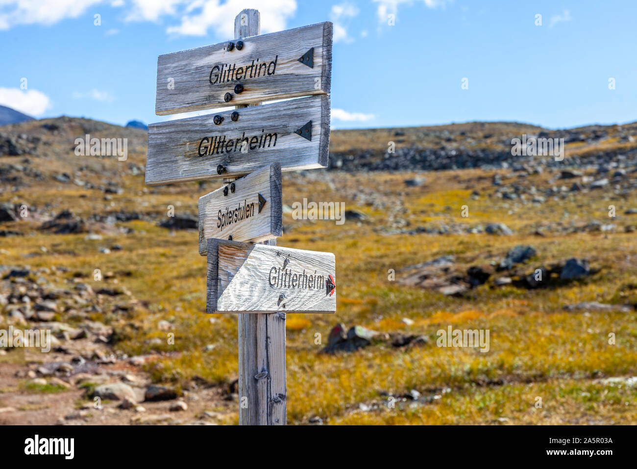 Wooden signs in mountains Stock Photo - Alamy