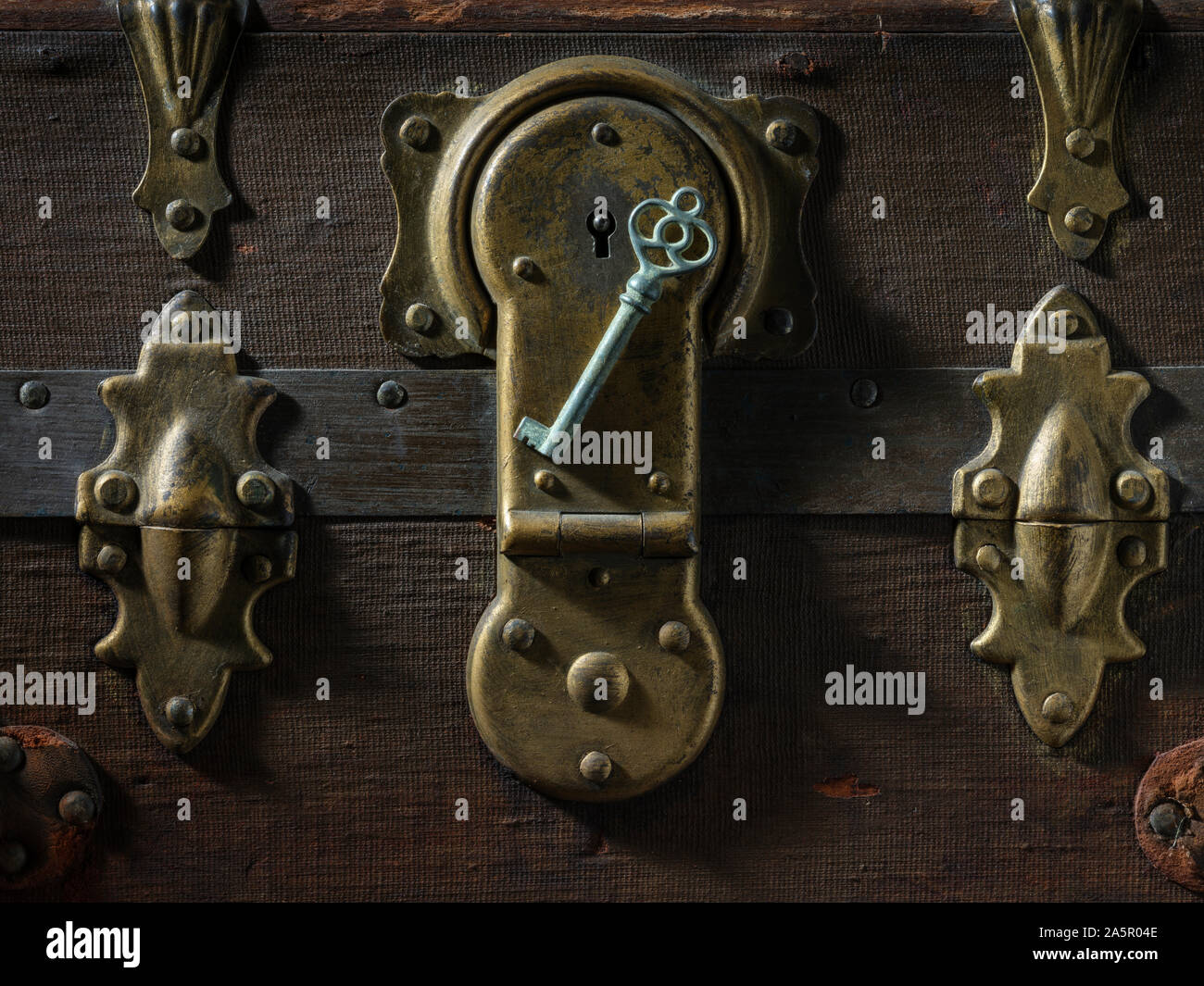 Old key antique vintage steamer trunk case detail Stock Photo - Alamy