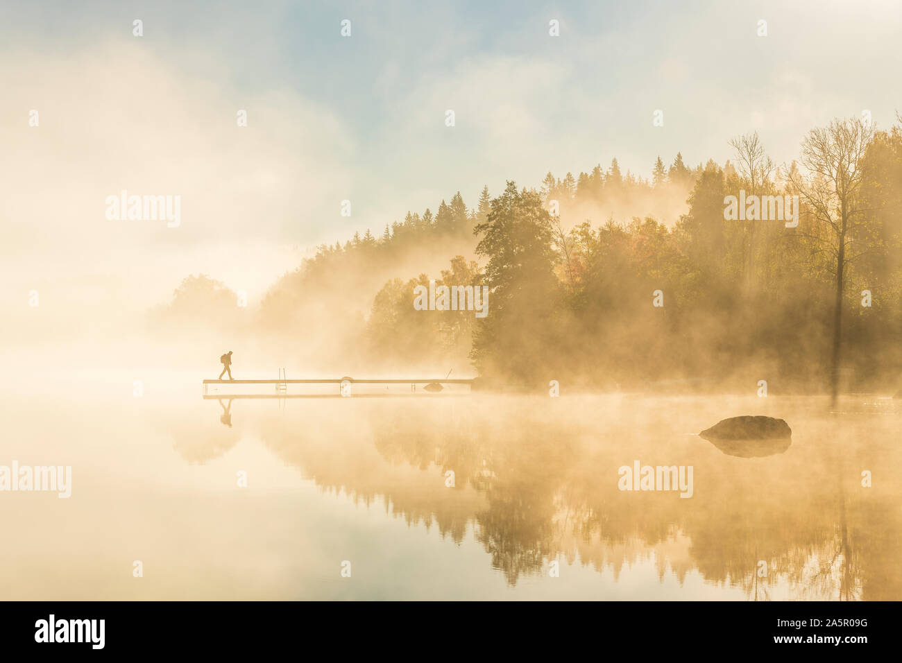 Fog over lake Stock Photo - Alamy