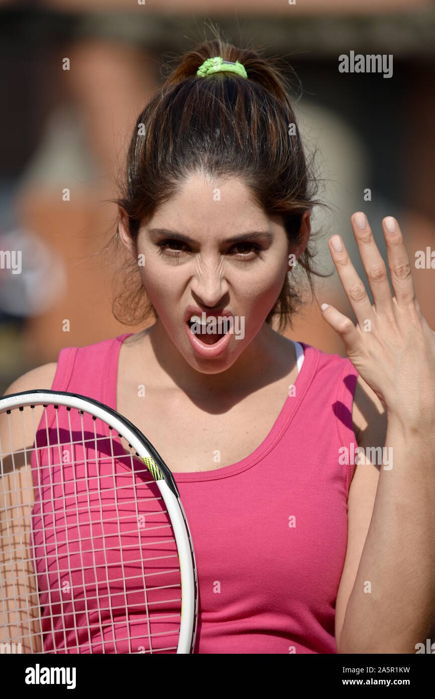 Athlete Colombian Female Adult And Anger Wearing Sportswear Stock Photo ...