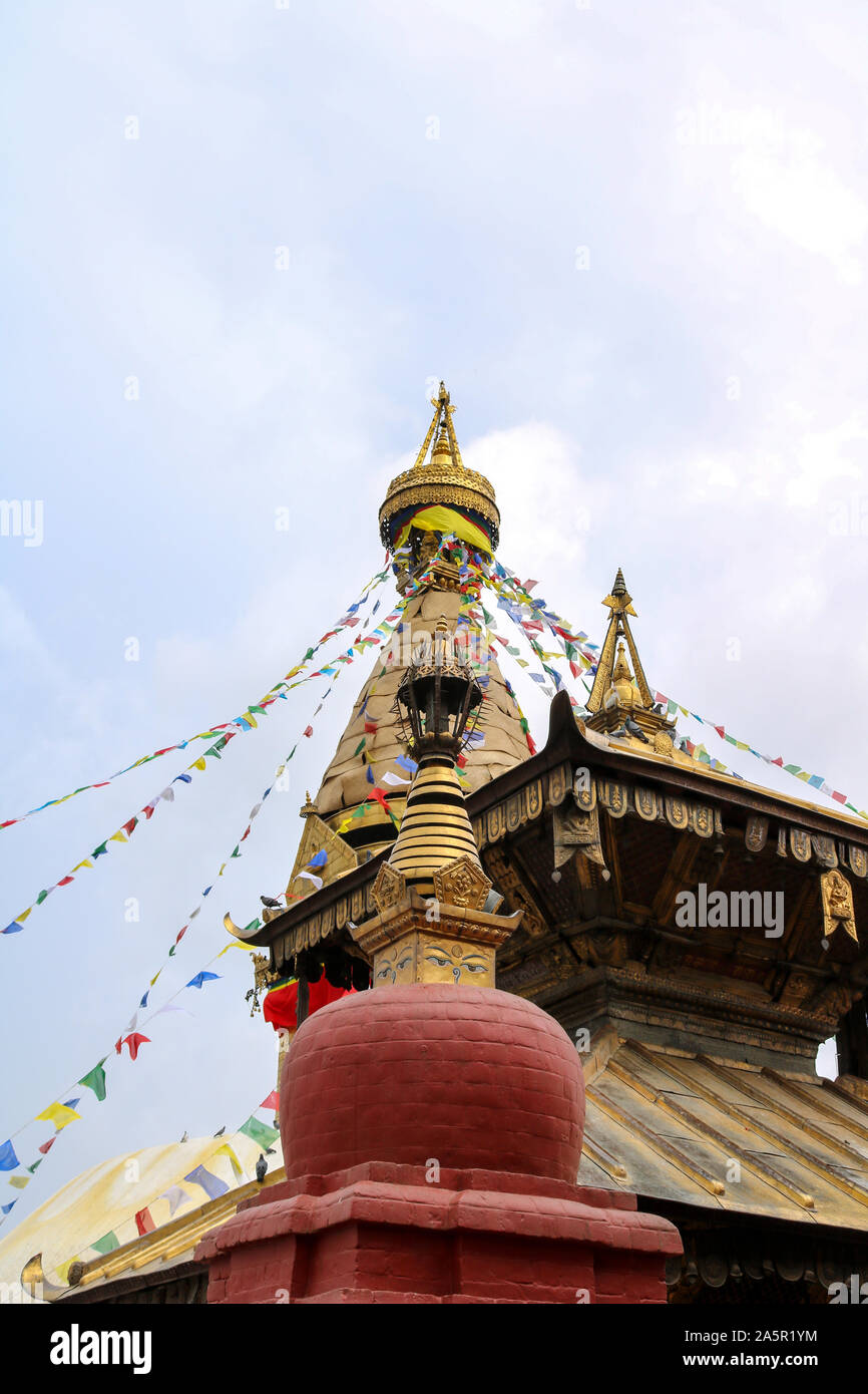 Swayambhunath, the monkey temple, with prayer flags, Kathmandu, Nepal ...