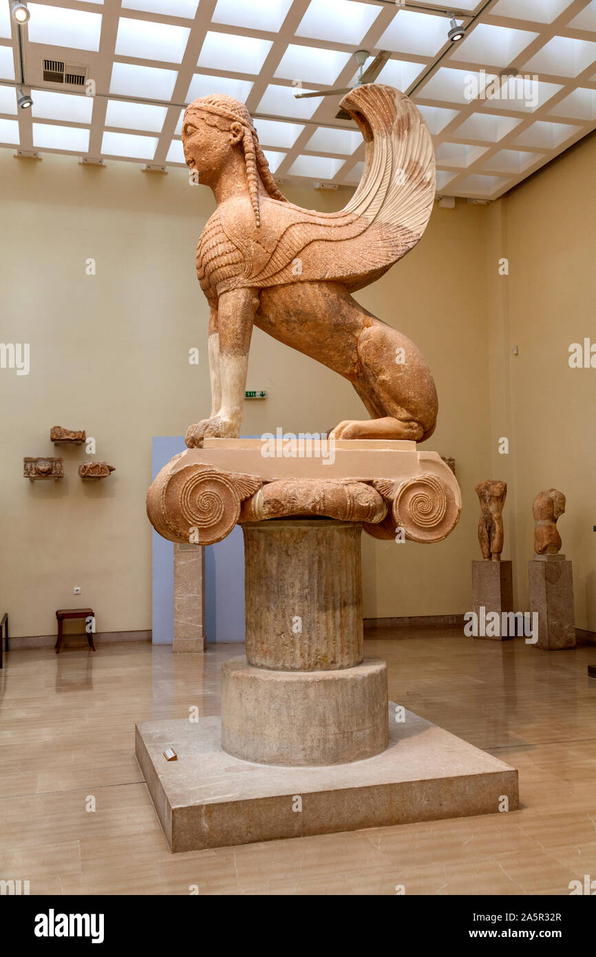 The Naxian Sphinx at the Delphi Museum, Greece Stock Photo - Alamy