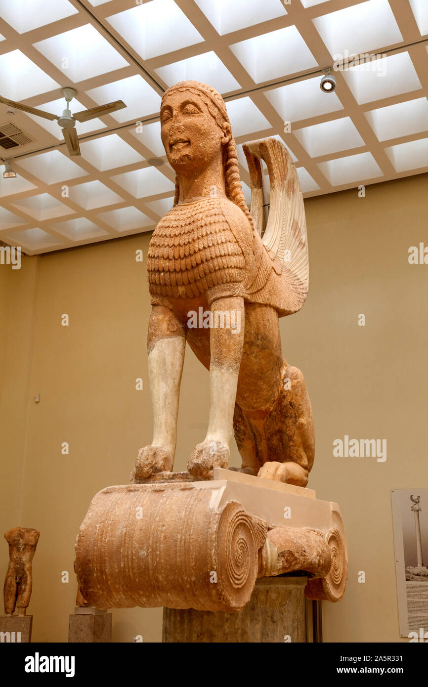 The Naxian Sphinx at the Delphi Museum, Greece Stock Photo - Alamy