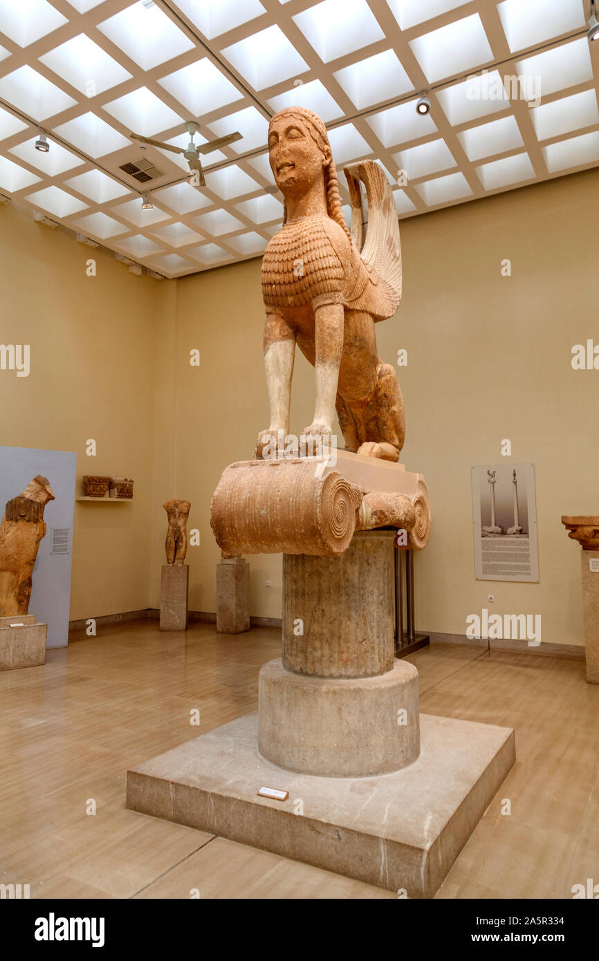 The Naxian Sphinx at the Delphi Museum, Greece Stock Photo - Alamy