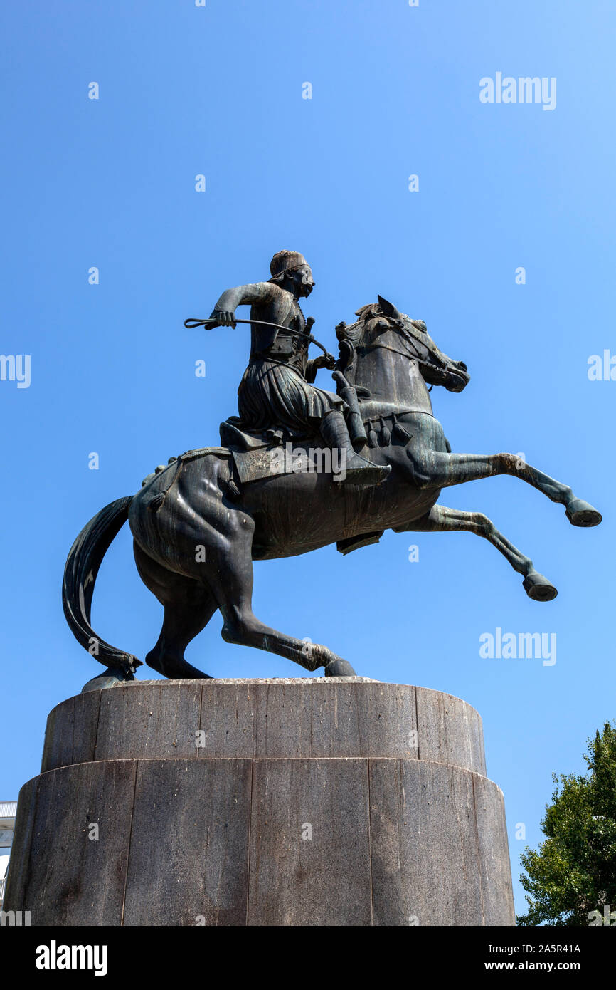Equestrian statue of General Karaiskakis by Michael Tombros opposite ...
