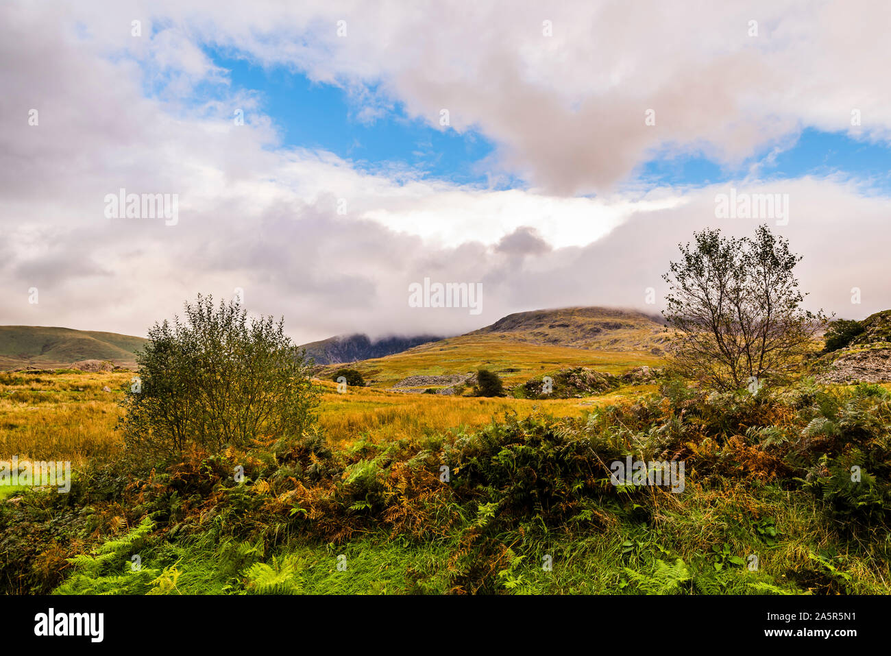 Mount Snowdon in low cloud, Snowdonia National Park, North Wales, UK ...