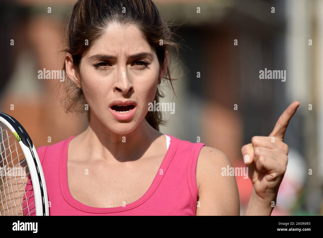 Angry Girl Tennis Player Female Adult Stock Photo - Alamy