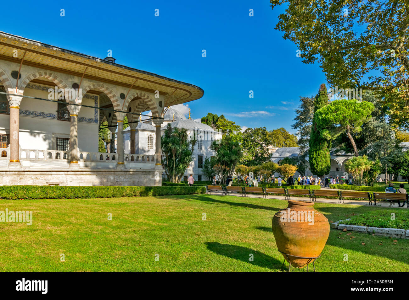 TOPKAPI PALACE TURKEY SECOND COURTYARD TREES LAWN AND A TERRACOTTA POT ...