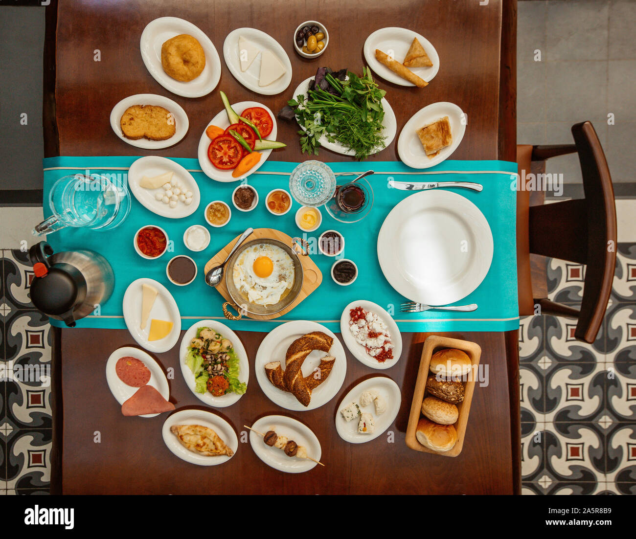 top view of traditional azerbaijani breakfast for two Stock Photo - Alamy
