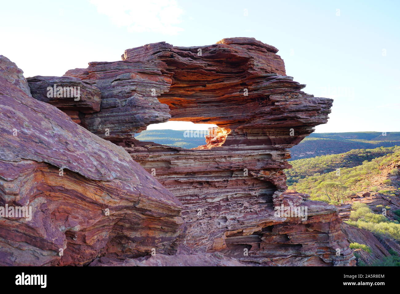 View of the Nature’s Window red rock arch in Kalbarri National Park in ...
