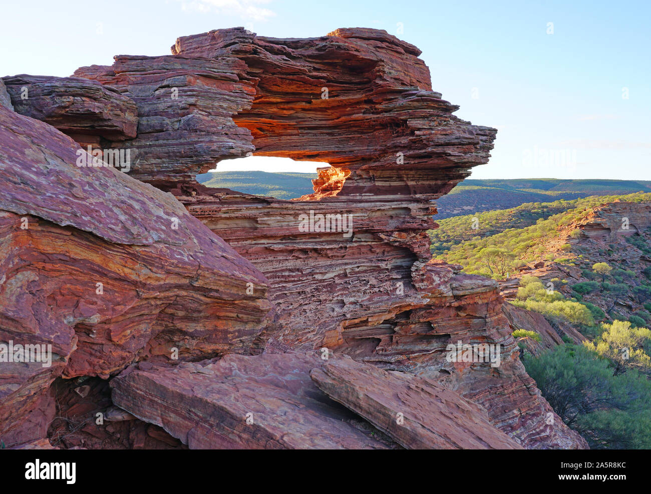 View of the Nature’s Window red rock arch in Kalbarri National Park in ...