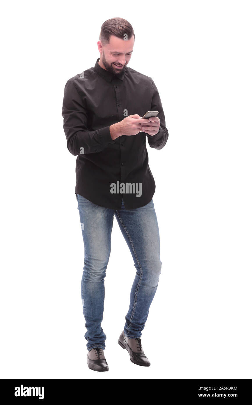 Young man using app in Cut Out Stock Images & Pictures - Alamy