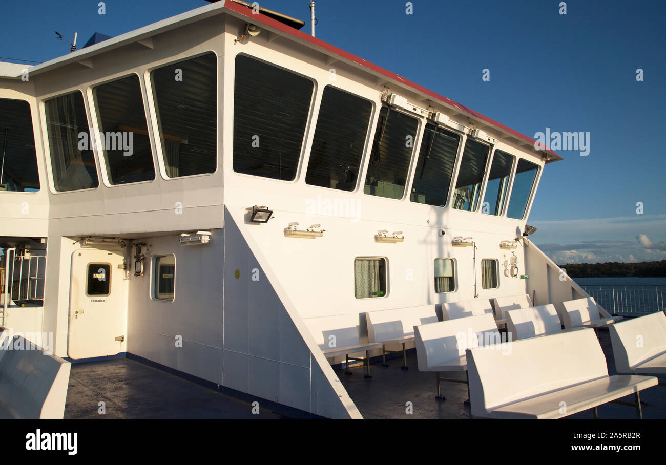 The bridge of the Wight Link car ferry, the Solent a stretch of water ...