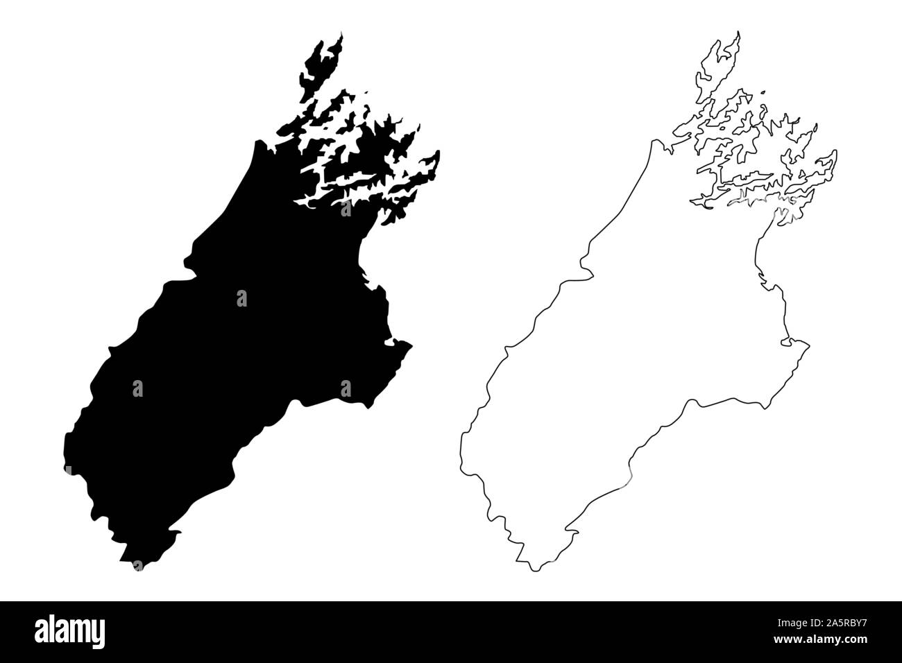 Marlborough Region (Regions of New Zealand, South Island) map vector ...