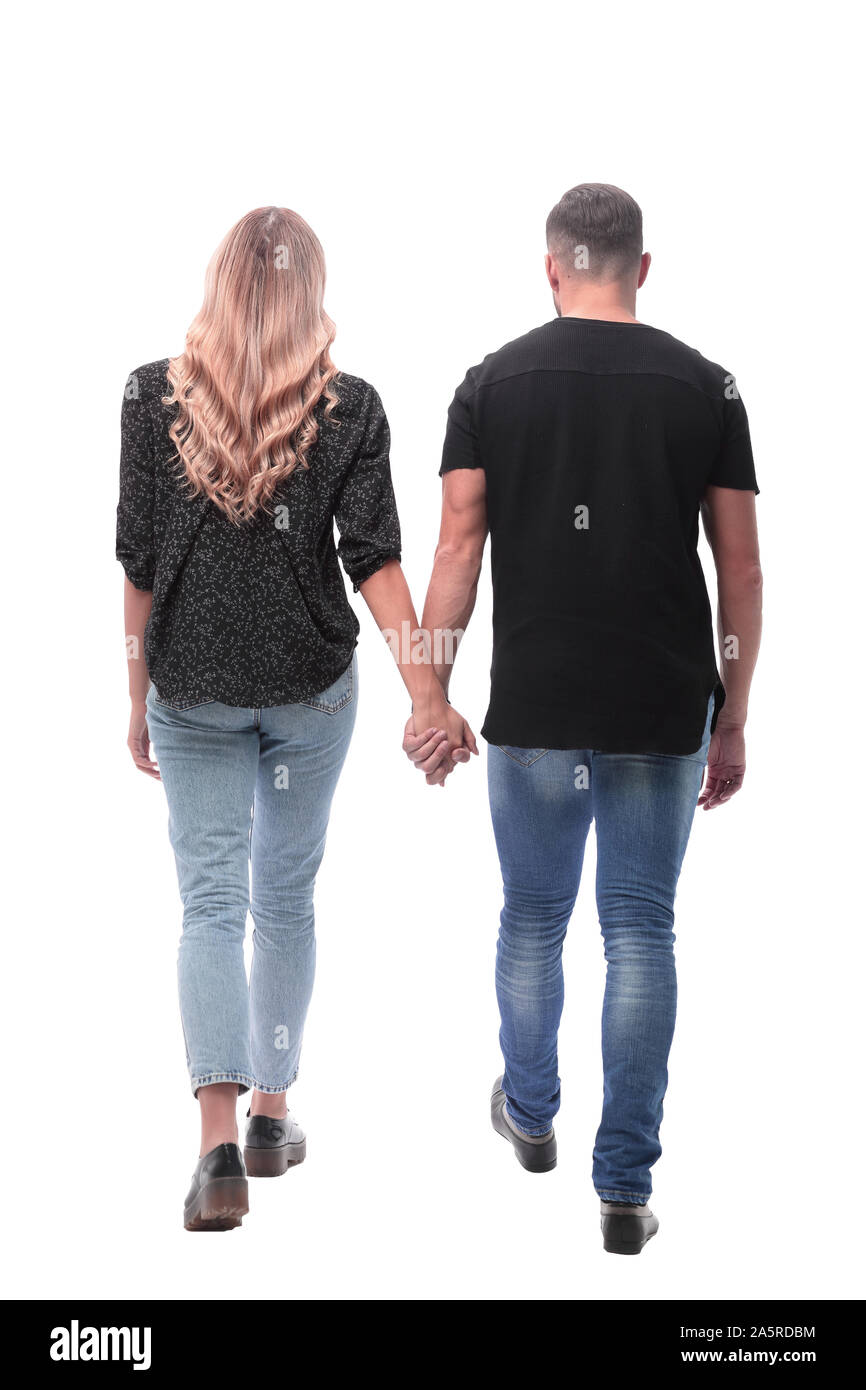 rear view. modern young couple walking together Stock Photo - Alamy