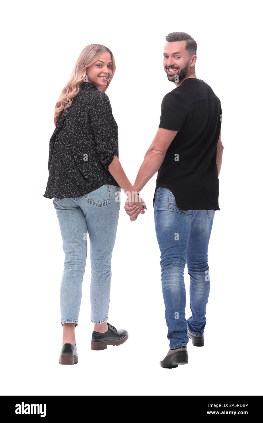 rear view. beautiful young couple walking together Stock Photo - Alamy